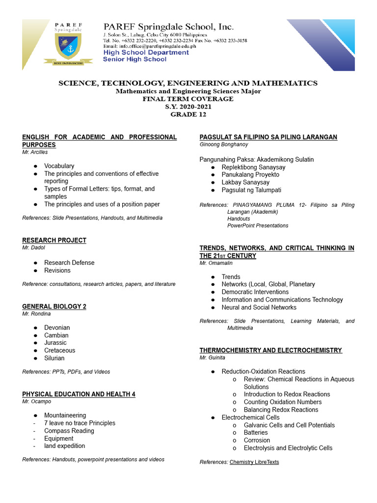 Grade 12 - MAES Second Semester Coverage (S.Y. 2020-2021) | PDF ...