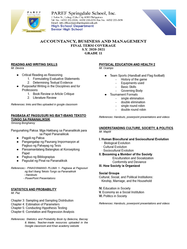 Grade 11 - ABM Second Semester Coverage (S.Y. 2020-2021) | PDF ...