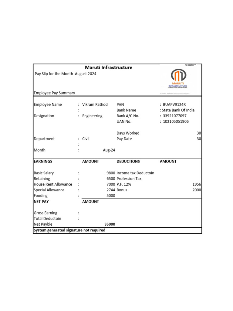 Pay Slip August | PDF