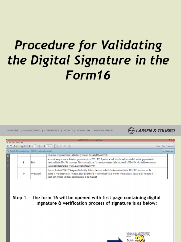 Procedure For Validating The Digital Signature in The Form16 | PDF