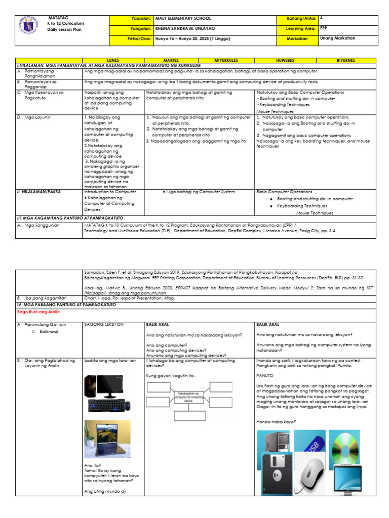 Matatag Dll Week 1 Epp g4 | PDF
