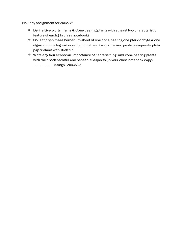 Class 7th Bio Assignment Holiday | PDF