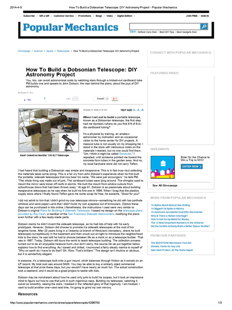 Build Your Own Dobsonian Telescope | PDF | Astronomy | Observational ...