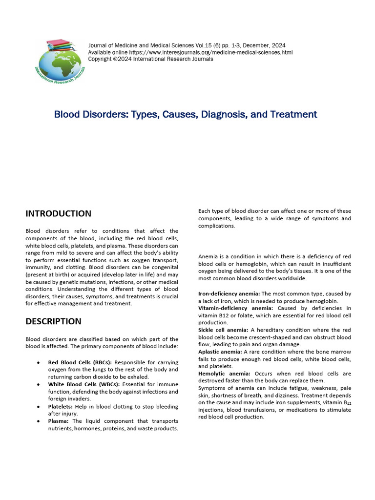 Blood Disorders Types Causes Diagnosis and Treatment | PDF | Leukemia ...