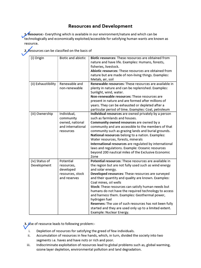 Chapter 1 Resources and Development Notes | PDF | Soil | Environmental ...