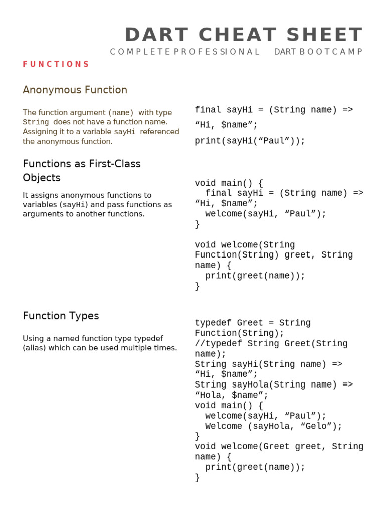 Dart Cheat Sheet | PDF