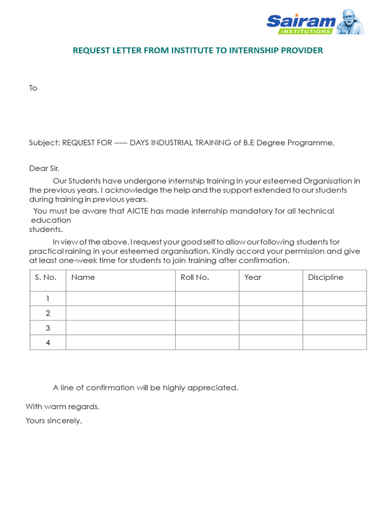 Aicte Internship Request Letter - Compressed | PDF