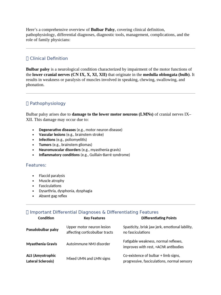 Bulbar Palsy | PDF | Medical Specialties | Neurology