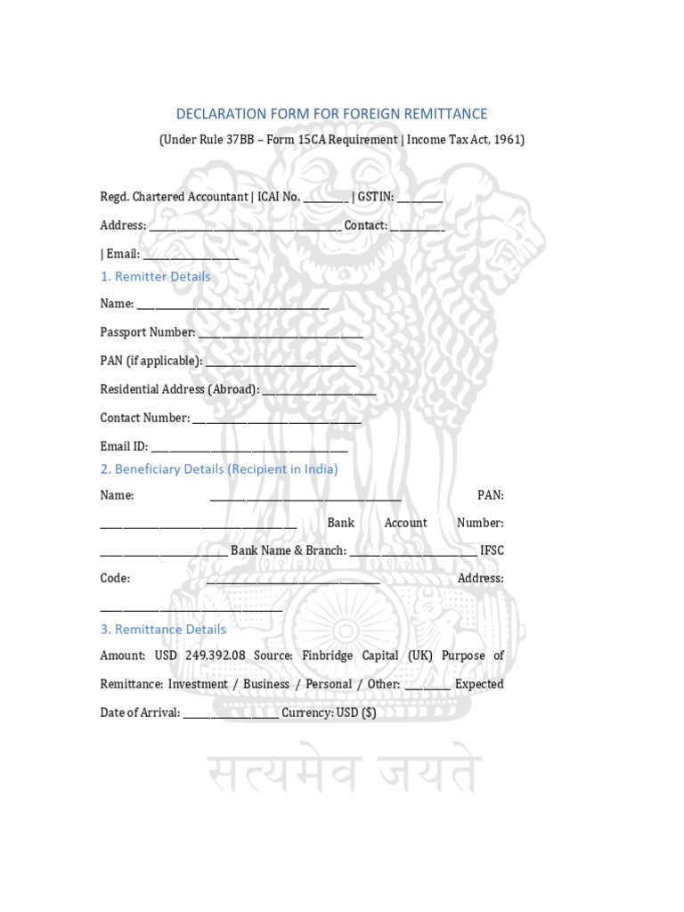 Foreign Remittance Declaration Form | PDF | Payments