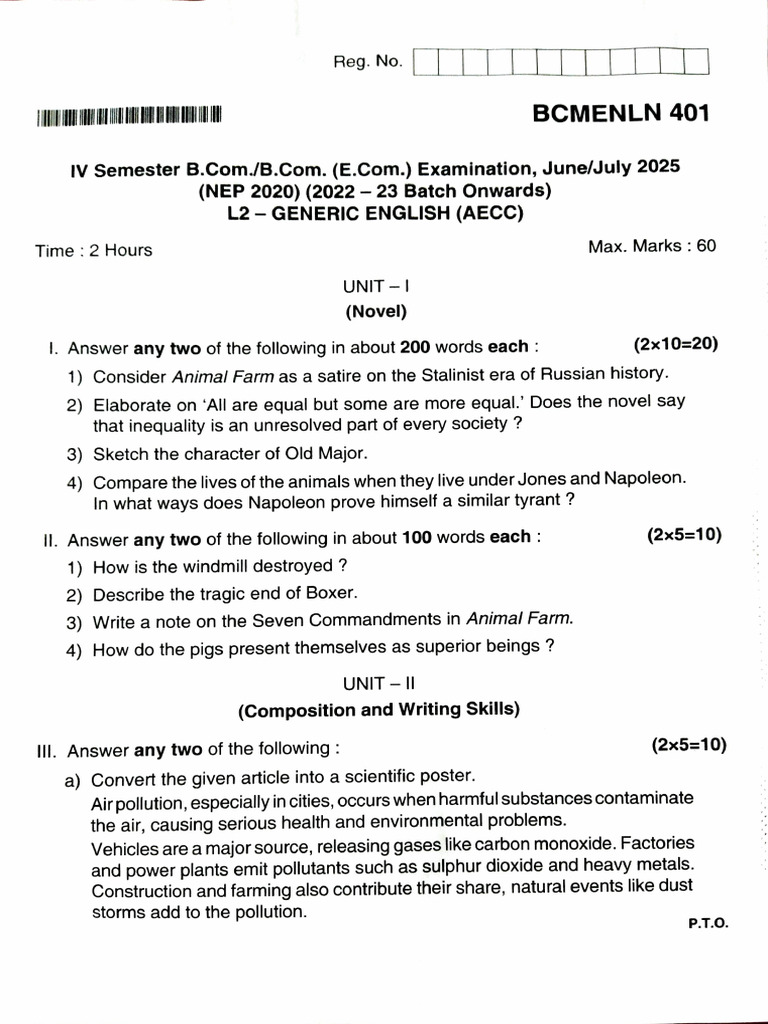 IV Sem BCom Model Question Paper | PDF | Air Pollution | Pollution