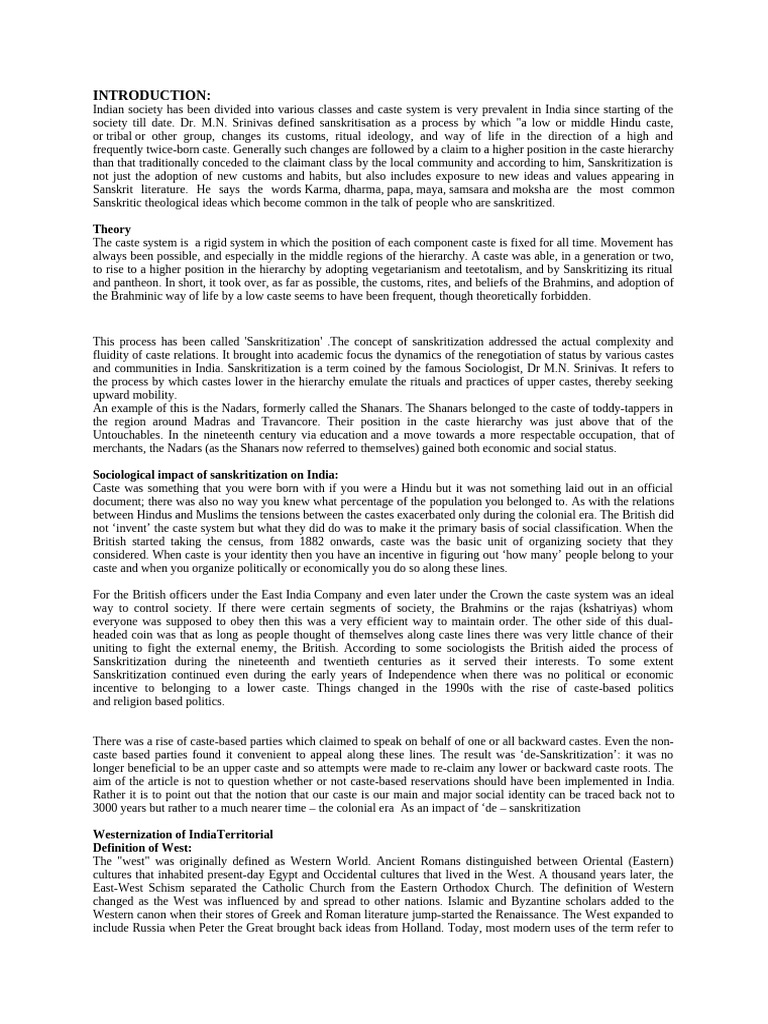 Sanskritisation and Westernisation | PDF
