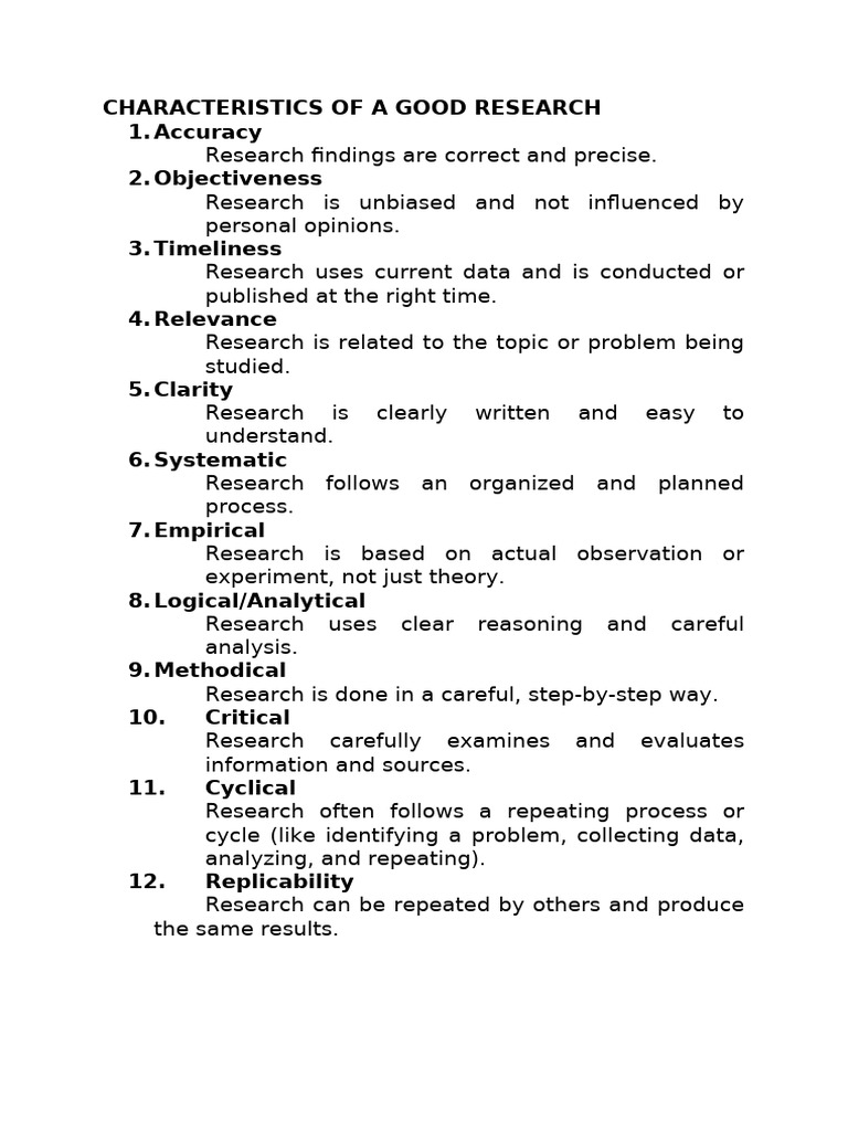 Characteristics of A Good Research and Research | PDF | Cognition ...