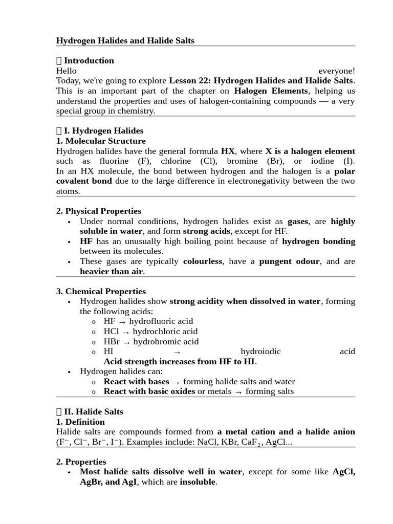 Hydrogen Halides and Halide Salts | PDF | Salt (Chemistry) | Hydrogen