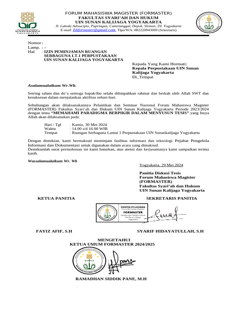 Surat Peminjaman Ruangan | PDF