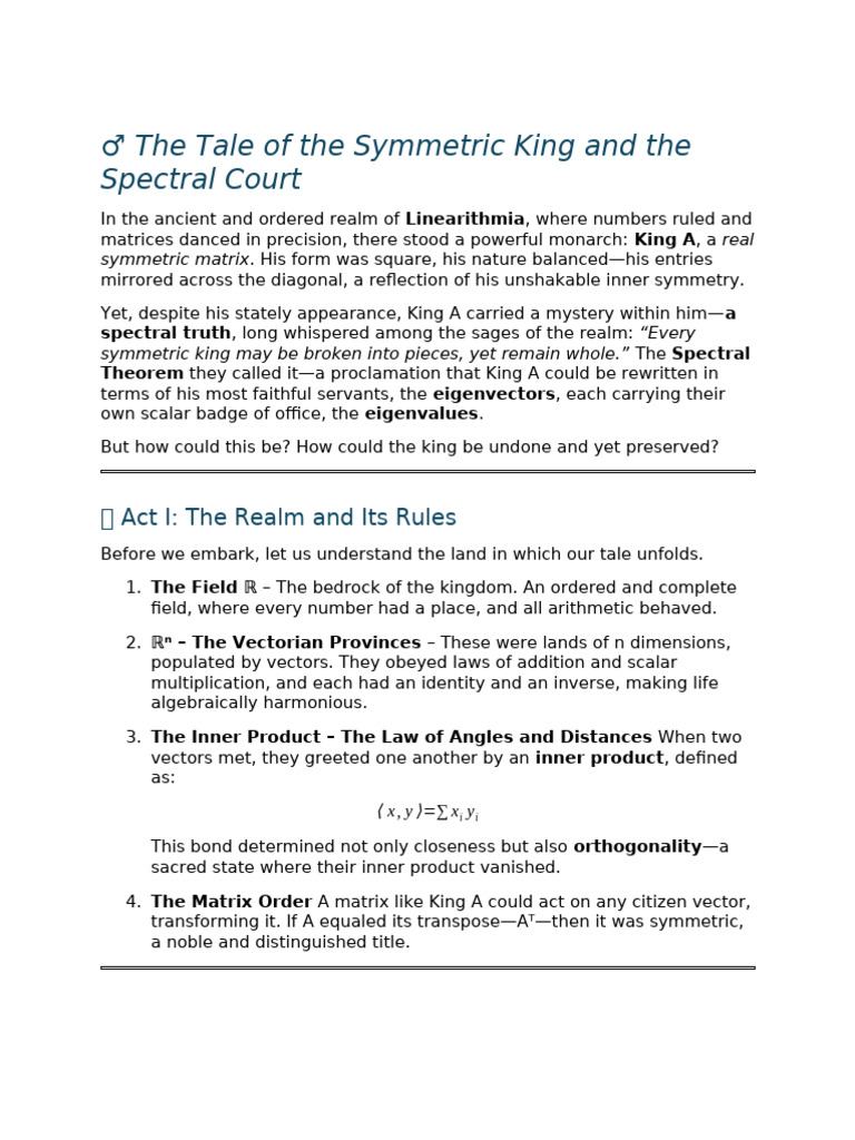 The Tale of The Symmetric King and The Spectral Court | PDF | Eigenvalues And Eigenvectors ...