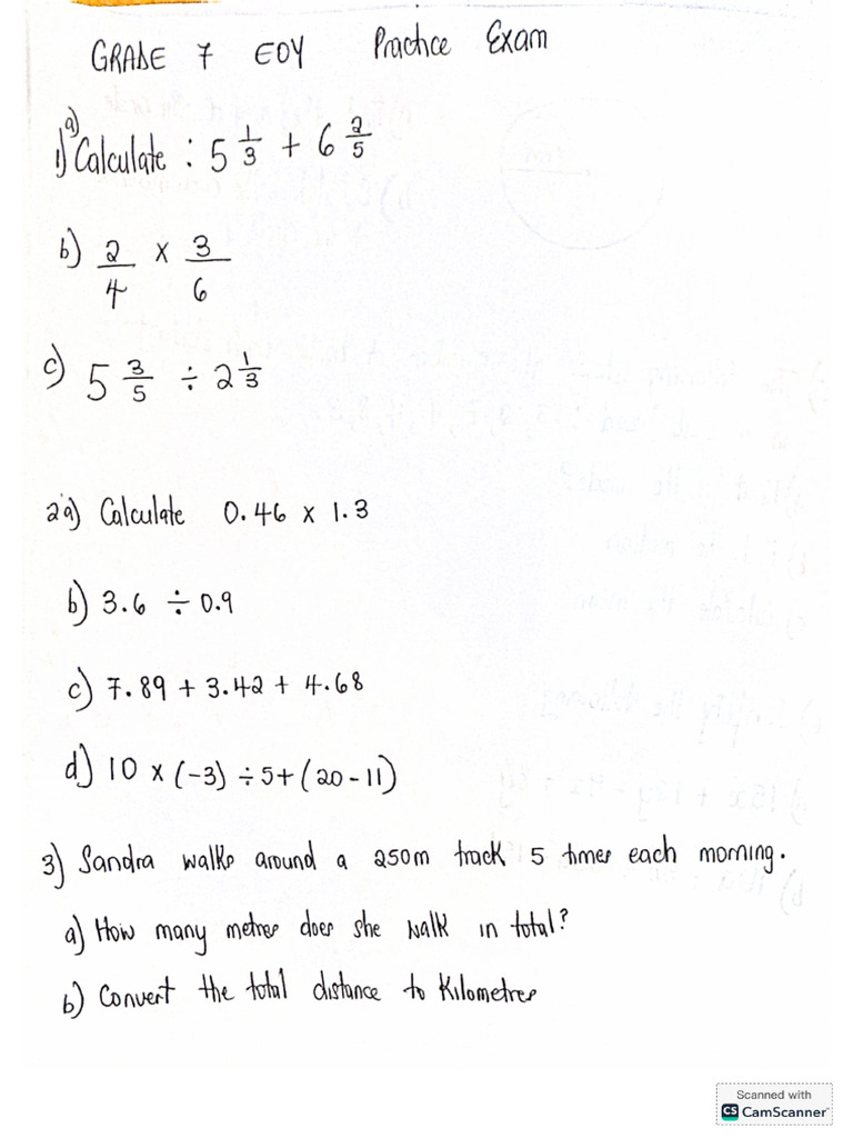 Grade 7 - Practice Paper Math | PDF