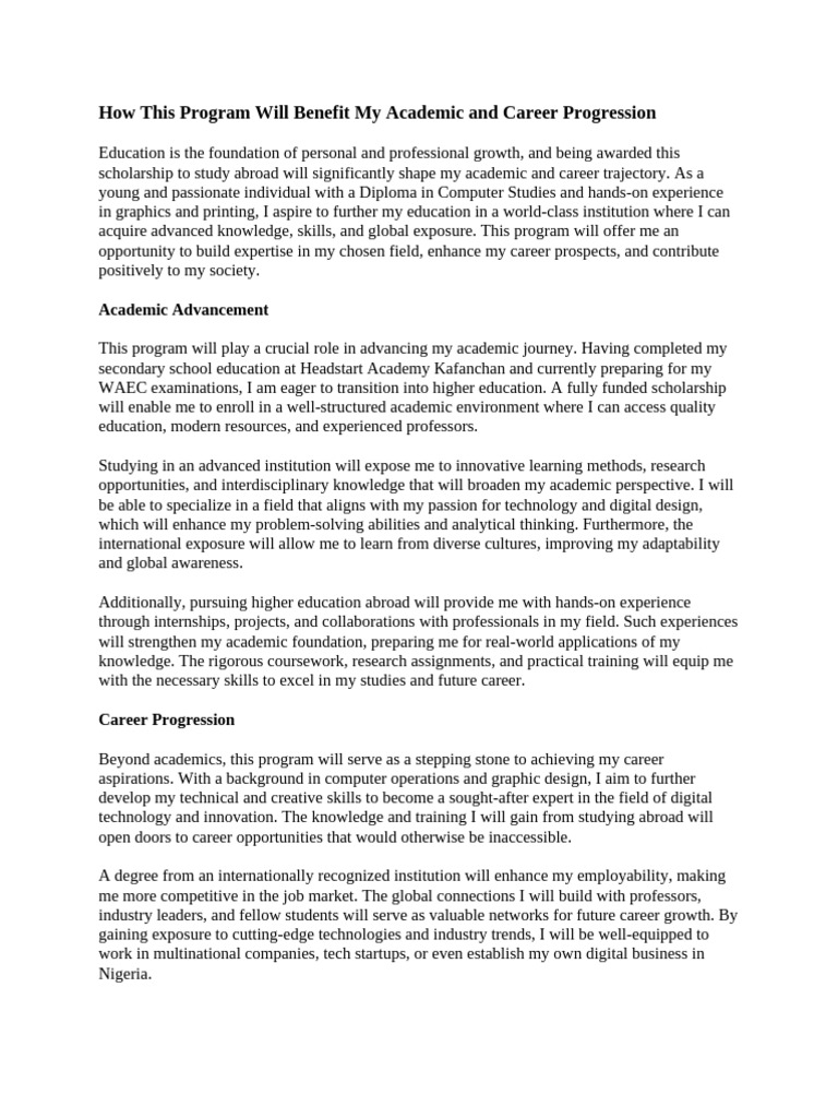 How This Program Will Benefit My Academic and Career Progression | PDF ...