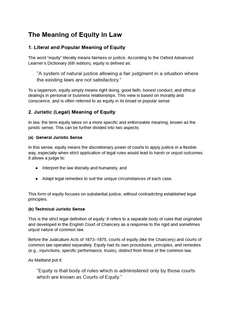 Meaning and History of Equity and Trust | PDF | Equity (Law) | Common Law