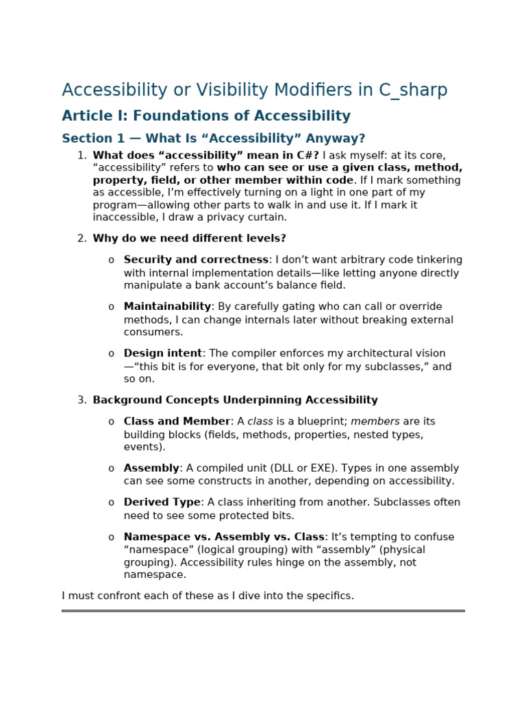 Accessibility or Visibility Modifiers in C - Sharp | PDF | Class (Computer Programming ...