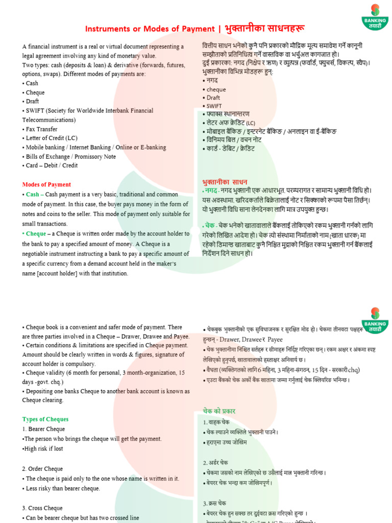 Instrument or Mode of Payment | PDF | Cheque | Payments