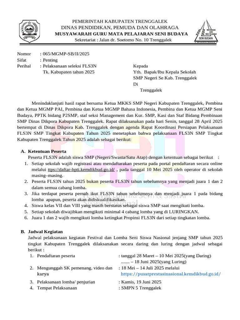 Surat Edaran Fls3n 2025 | PDF