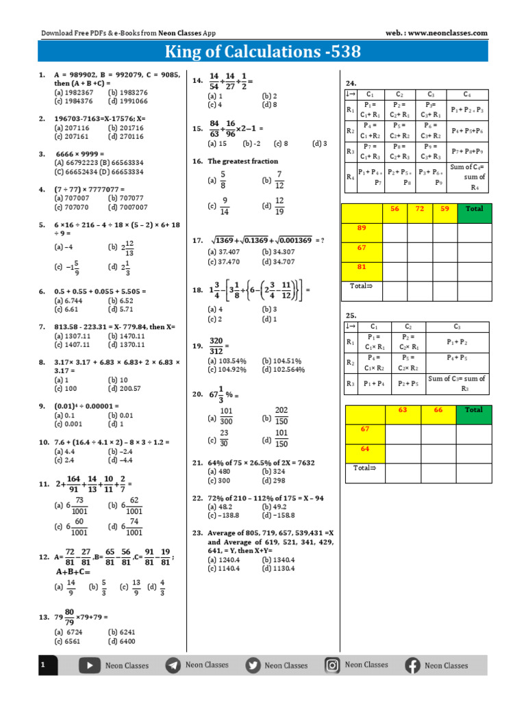 King of Calculations Sheet - 538 | PDF | Chess | Chess Theory