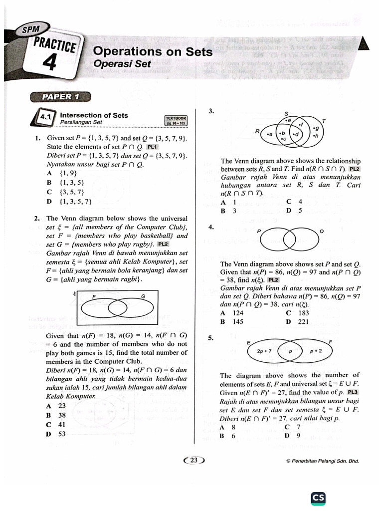 Exe F4 CHP 4 Operations On Sets | PDF