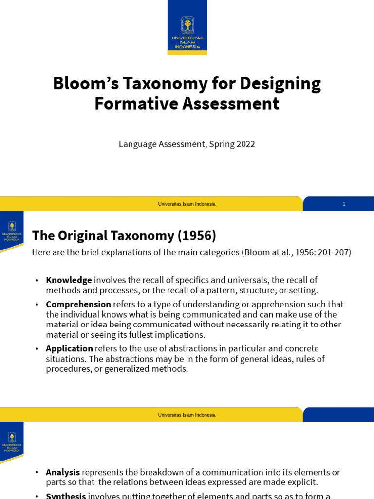 Bloom's Taxonomy - Language Assessment | PDF | Goldilocks And The Three ...