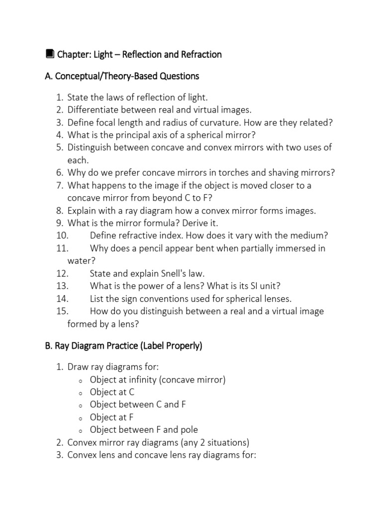 Physics Practice Questions | PDF | Light | Optics