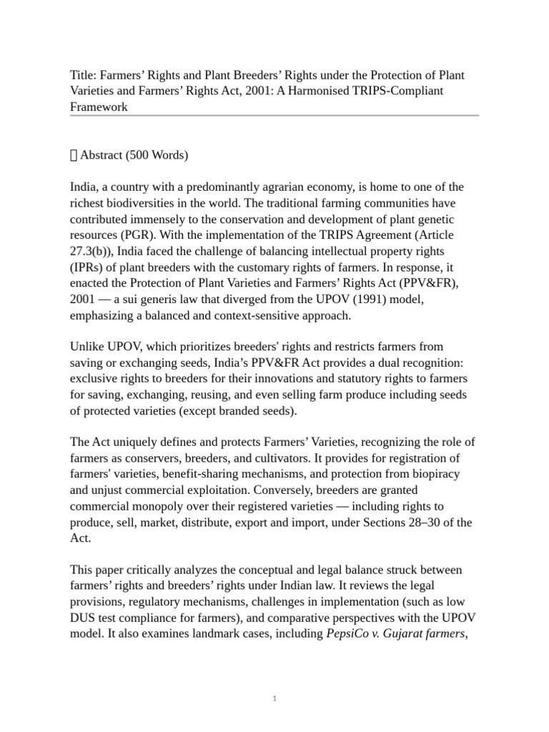 Balancing Farmers' and Breeders' Rights | PDF | Intellectual Property ...