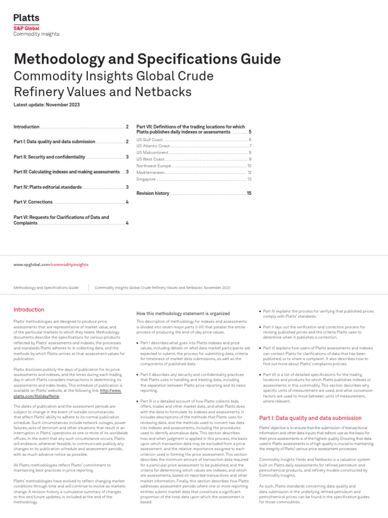Platts Methodology for Crude Assessments | PDF | Petroleum | Oil Refinery