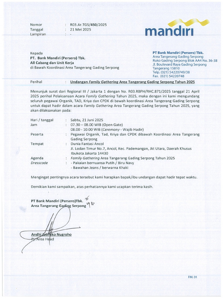Undangan Family Gathering Area Tangerang Gading Serpong Tahun 2025 | PDF