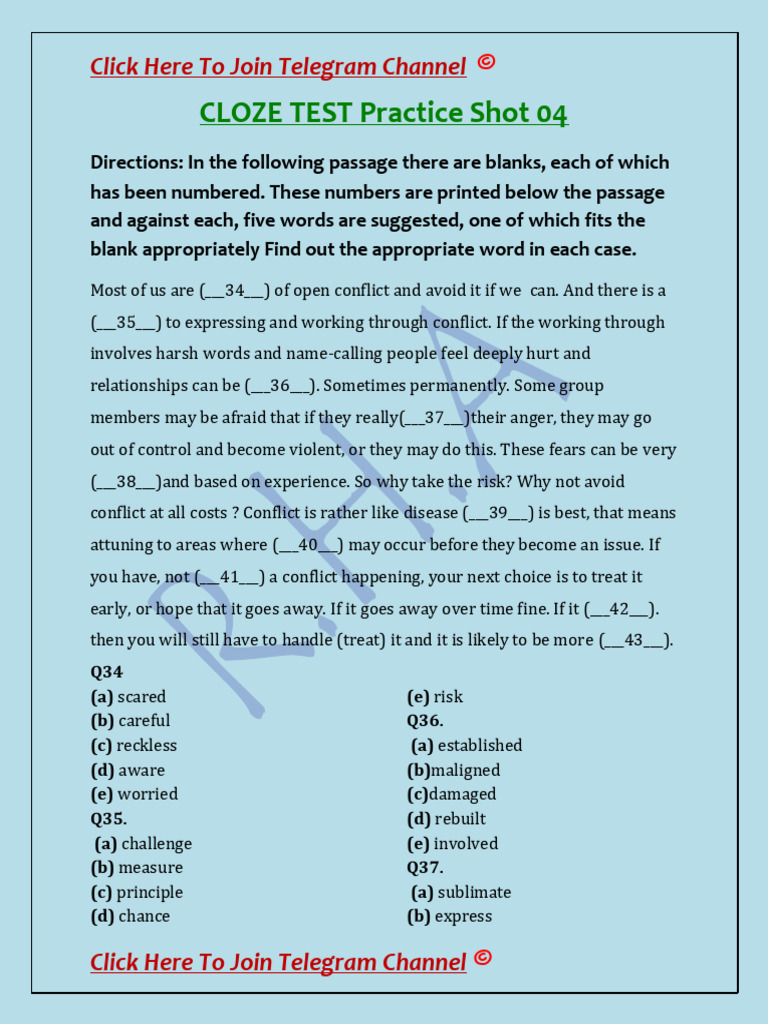 CLOZE TEST Practice Shot 04 | PDF | Medicine