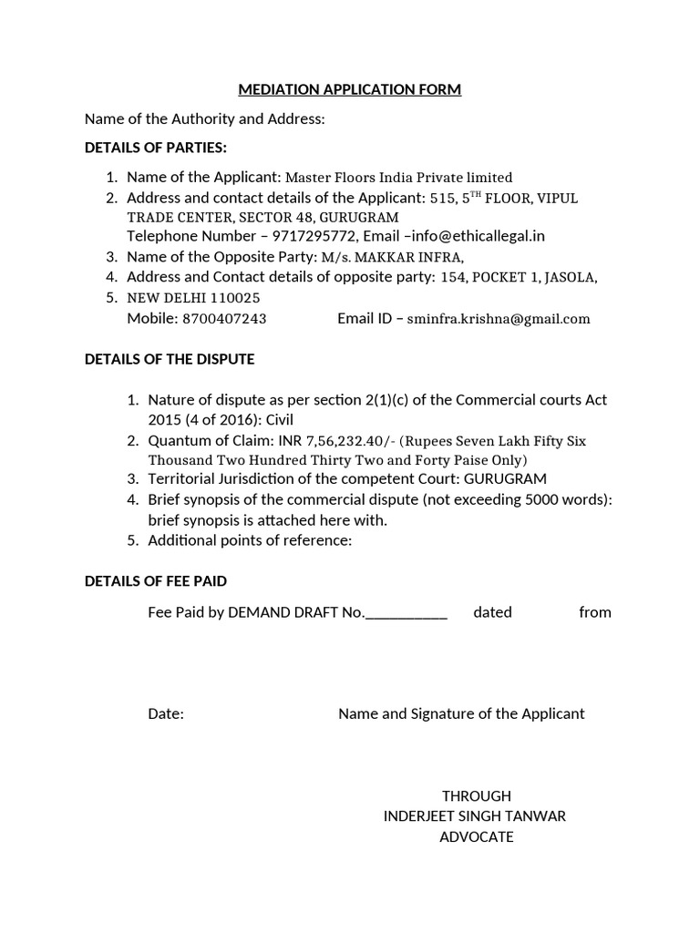 Mediation Application Form | PDF