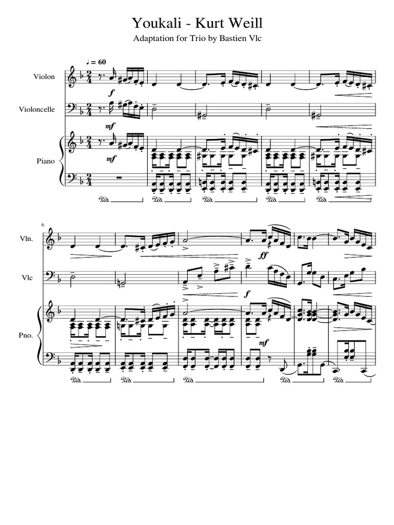 Trio Adaptation of Youkali by Weill | PDF | String Instruments ...