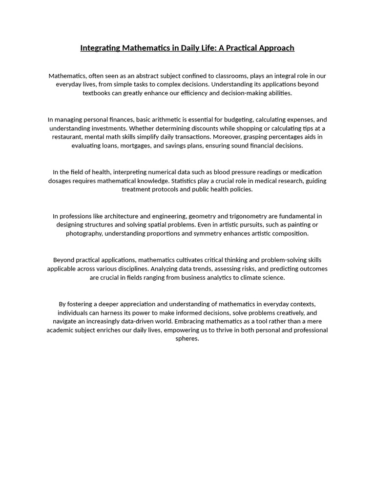 Integrating Mathematics in Daily Life | PDF