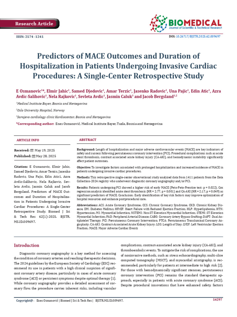 Predictors of MACE Outcomes and Duration of Hospitalization in Patients ...
