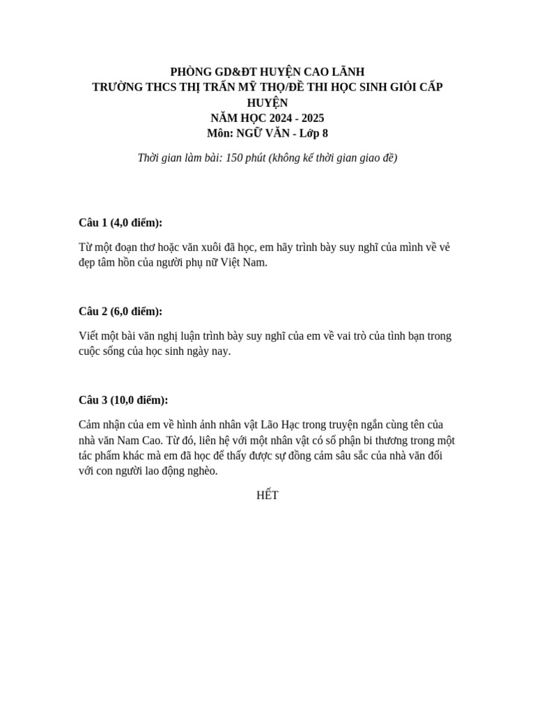 De Thi HSG Van Lop 8 My Tho | PDF