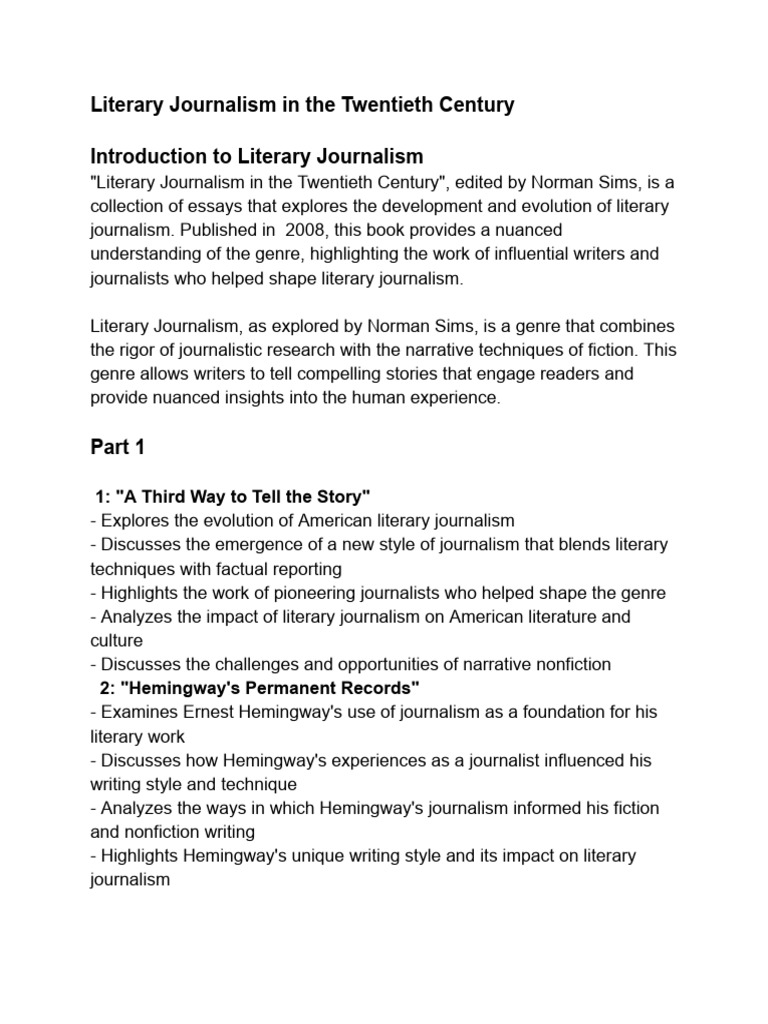 Literary Journalism in The Twentieth Century | PDF | Creative ...