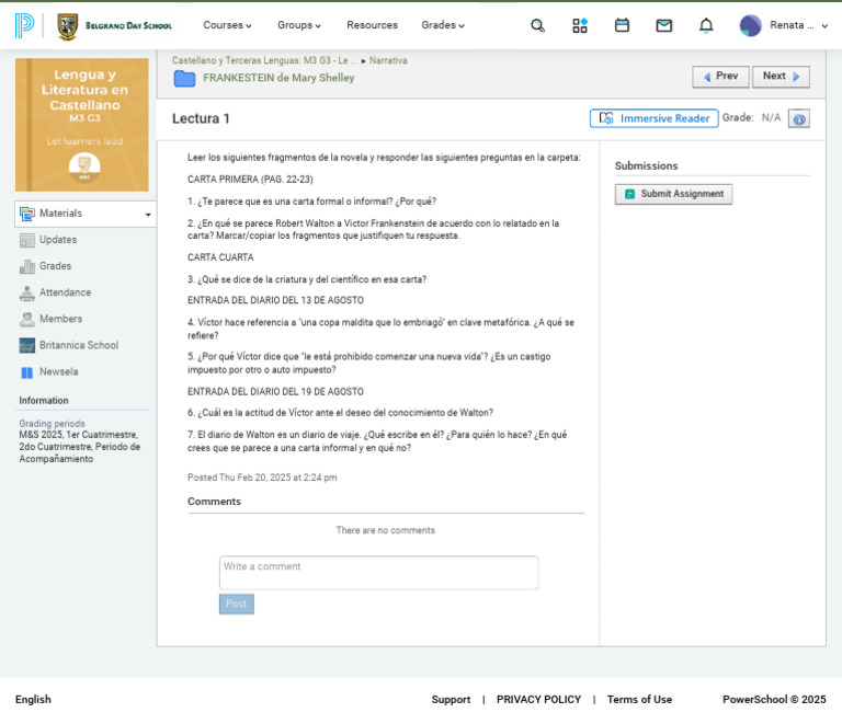 Lectura 1 Schoology | PDF | Frankenstein