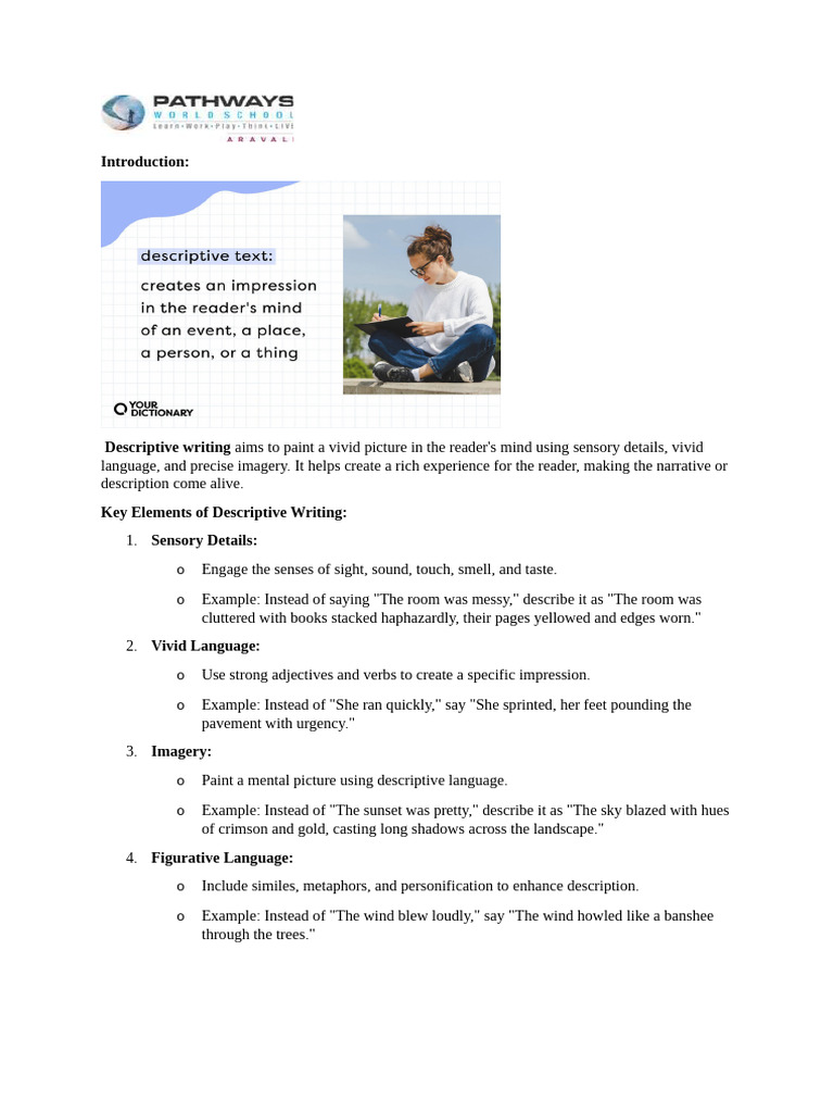 Handout On Descriptive Writing | PDF
