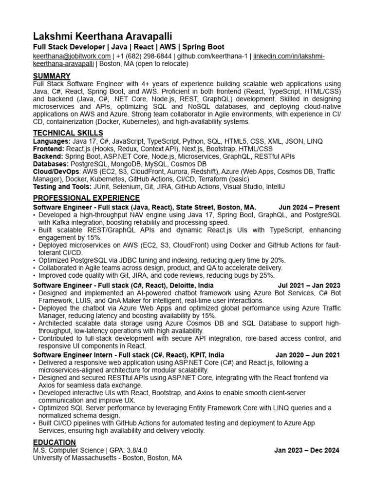 Lakshmi Keerthana Aravapalli CV | PDF | Web Application | Systems ...