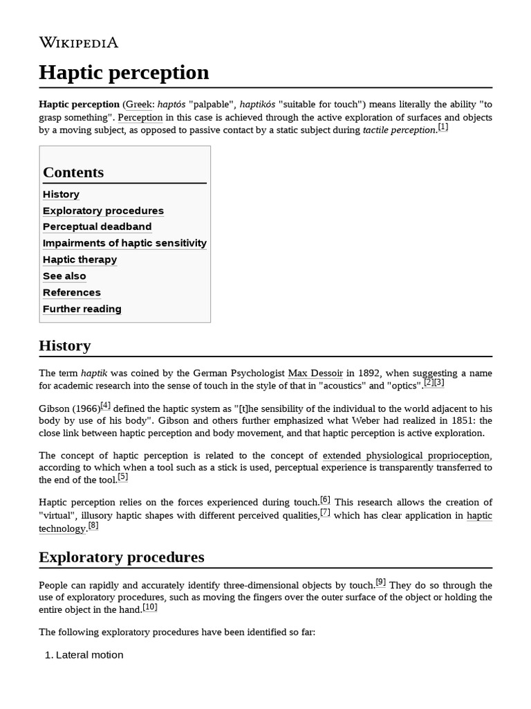 Haptic Perception | PDF | Neuropsychological Assessment | Neuroscience
