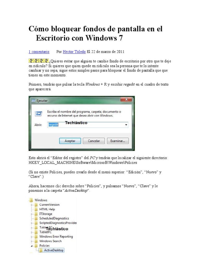 Cómo Bloquear Fondos de Pantalla en El Escritorio Con Windows 7 | PDF