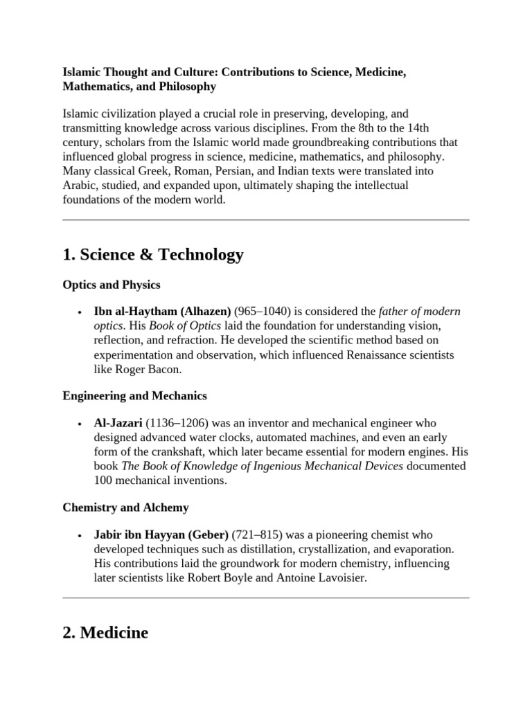 Islamic Contributions to Science & Thought | PDF | Science
