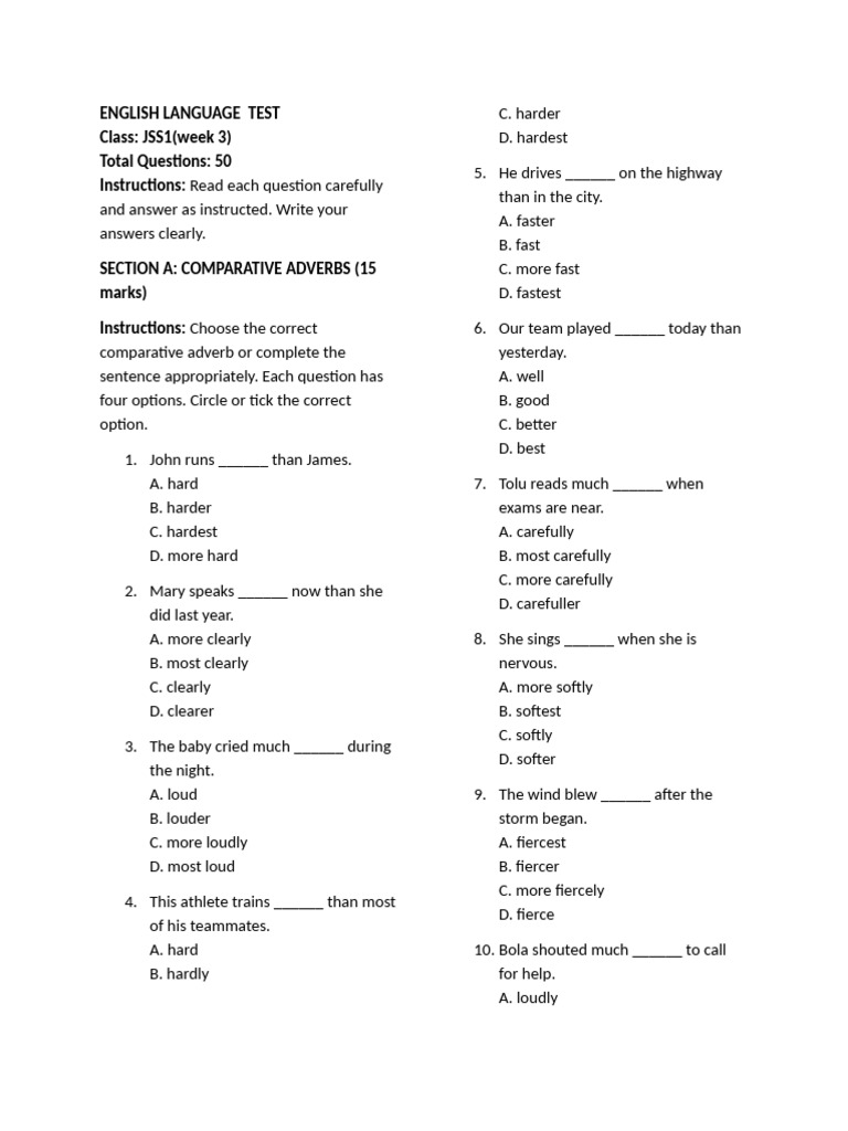 JSS1 English Language Test: Week 3 | PDF | Libraries | Language Mechanics