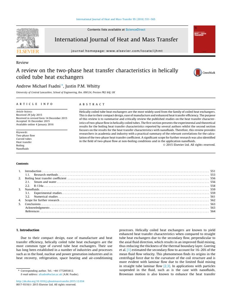 A Review On The Two-Phase Heat Transfer Characteristics in Helically ...