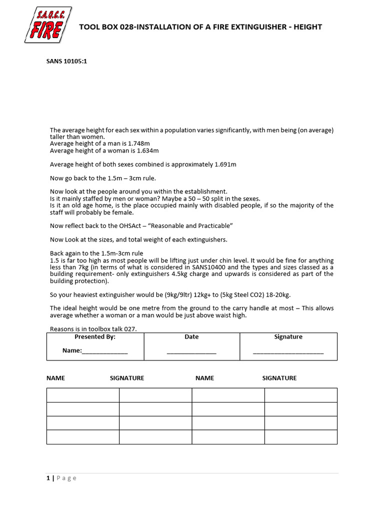 28 Installation Fire Extinguisher Height | PDF