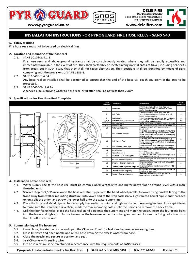 Installation Guide for Fire Hose Reels | PDF | Screw | Pipe (Fluid ...