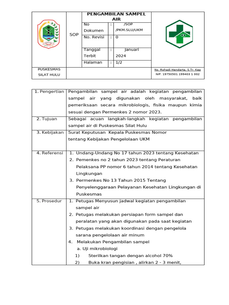 Sop Pengambilan Sampel | PDF